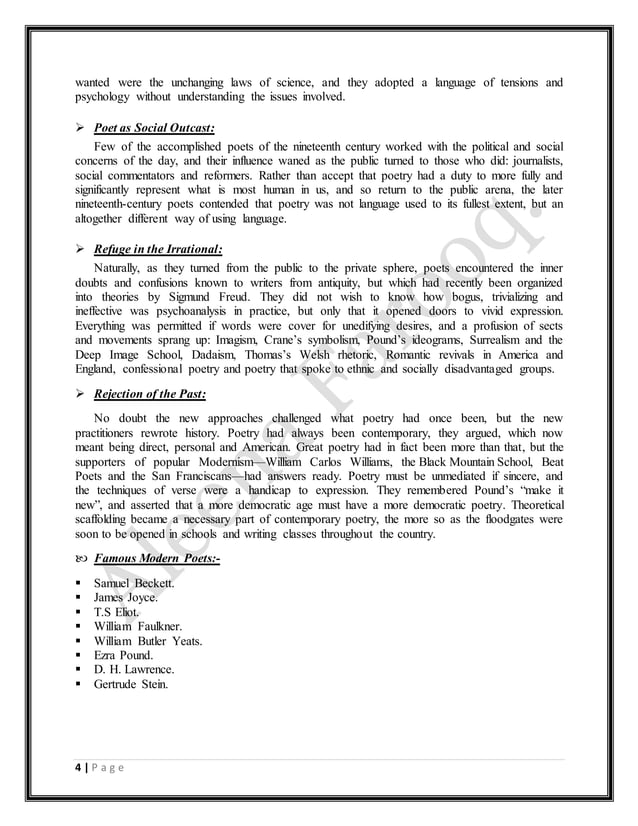 Modernism And the trends of Modern Poetry. | DOCX | Poetry | Books and ...