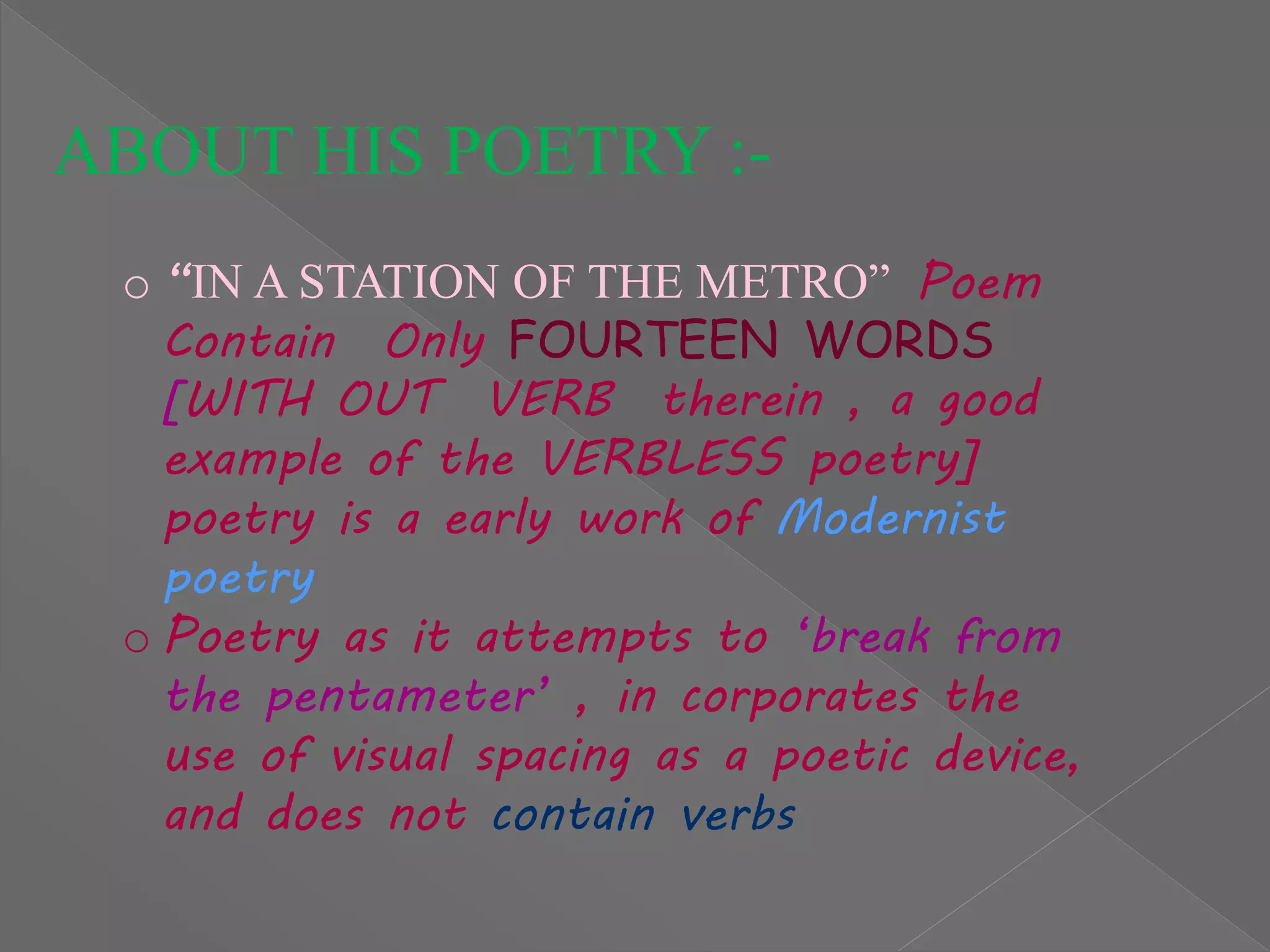 Modernism and In a Station of the Metro poem by Ezra Pound | PPTX