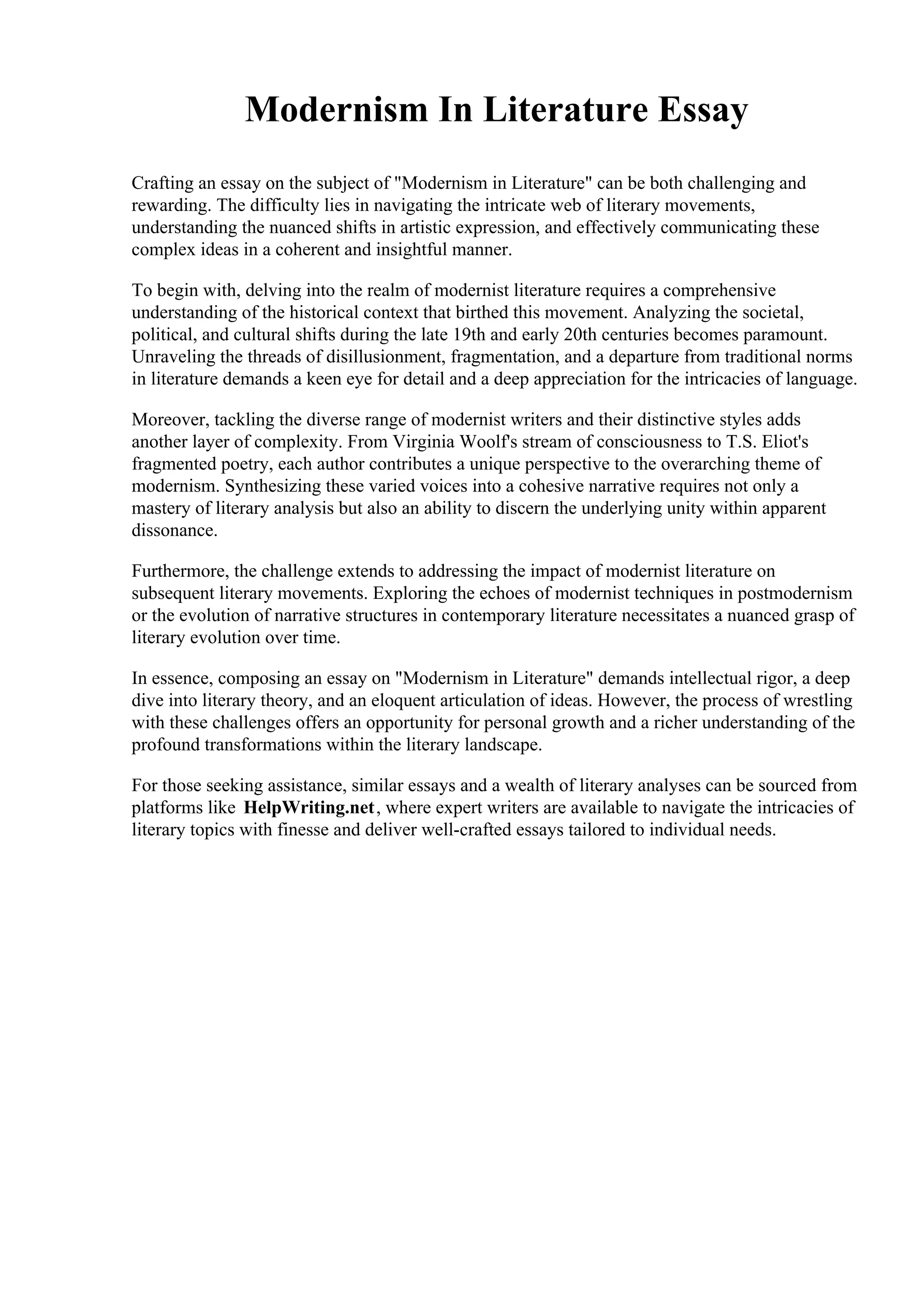 Modernism In Literature Essay.pdf