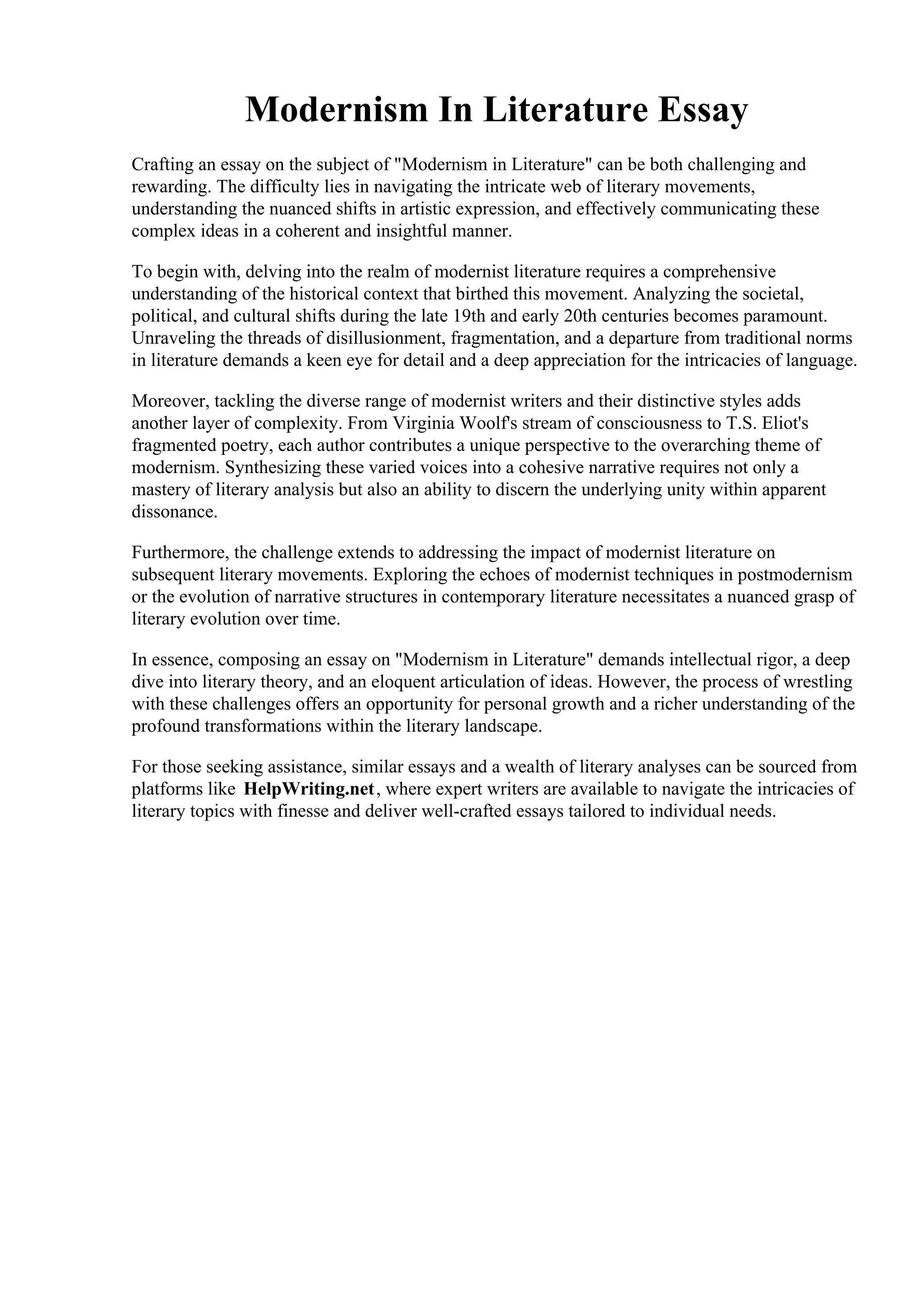 Modernism In Literature Essay | PDF