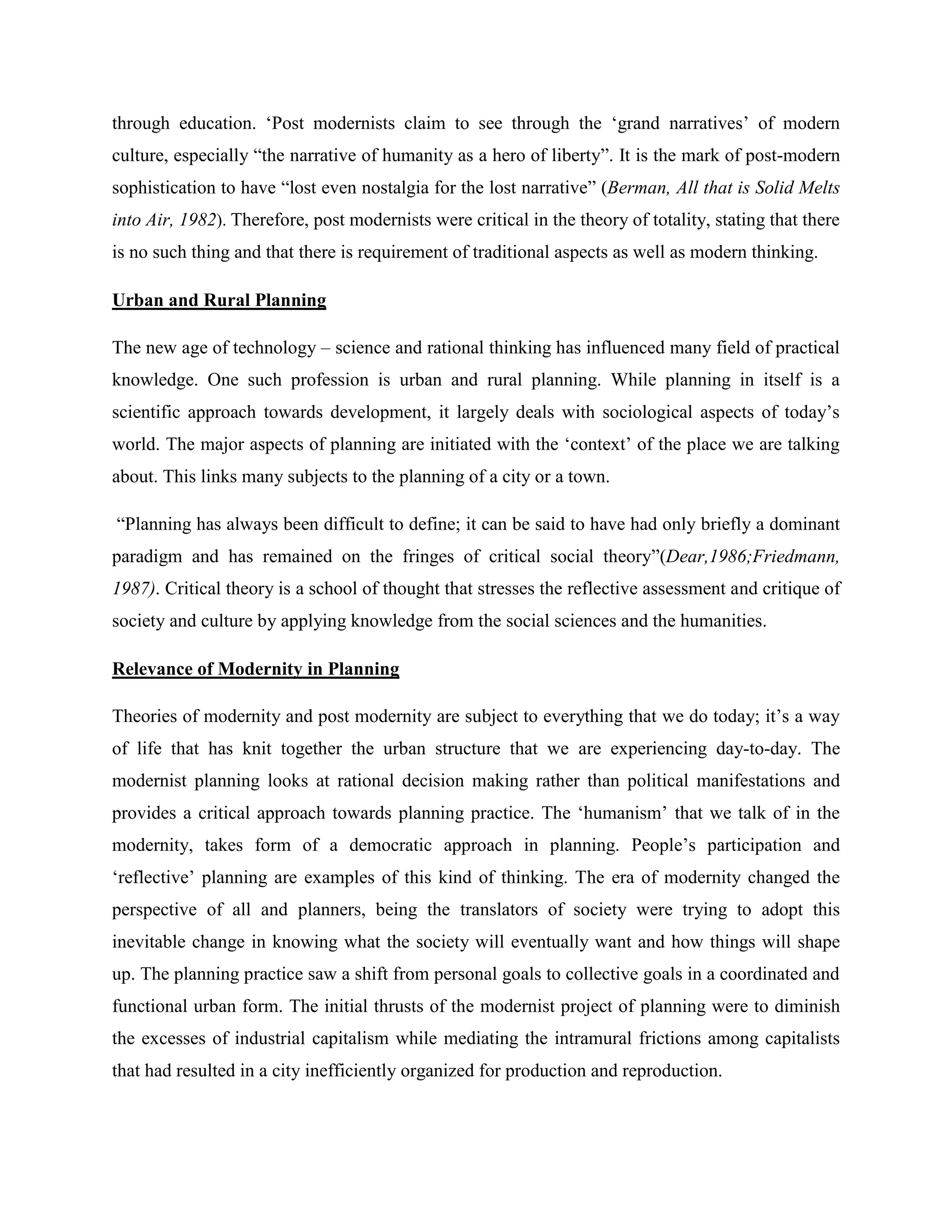Modernity and postmodernity in urban and rural planning | PDF | Science