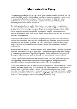 Modernization Essay. Bryant & Stratton College | PDF