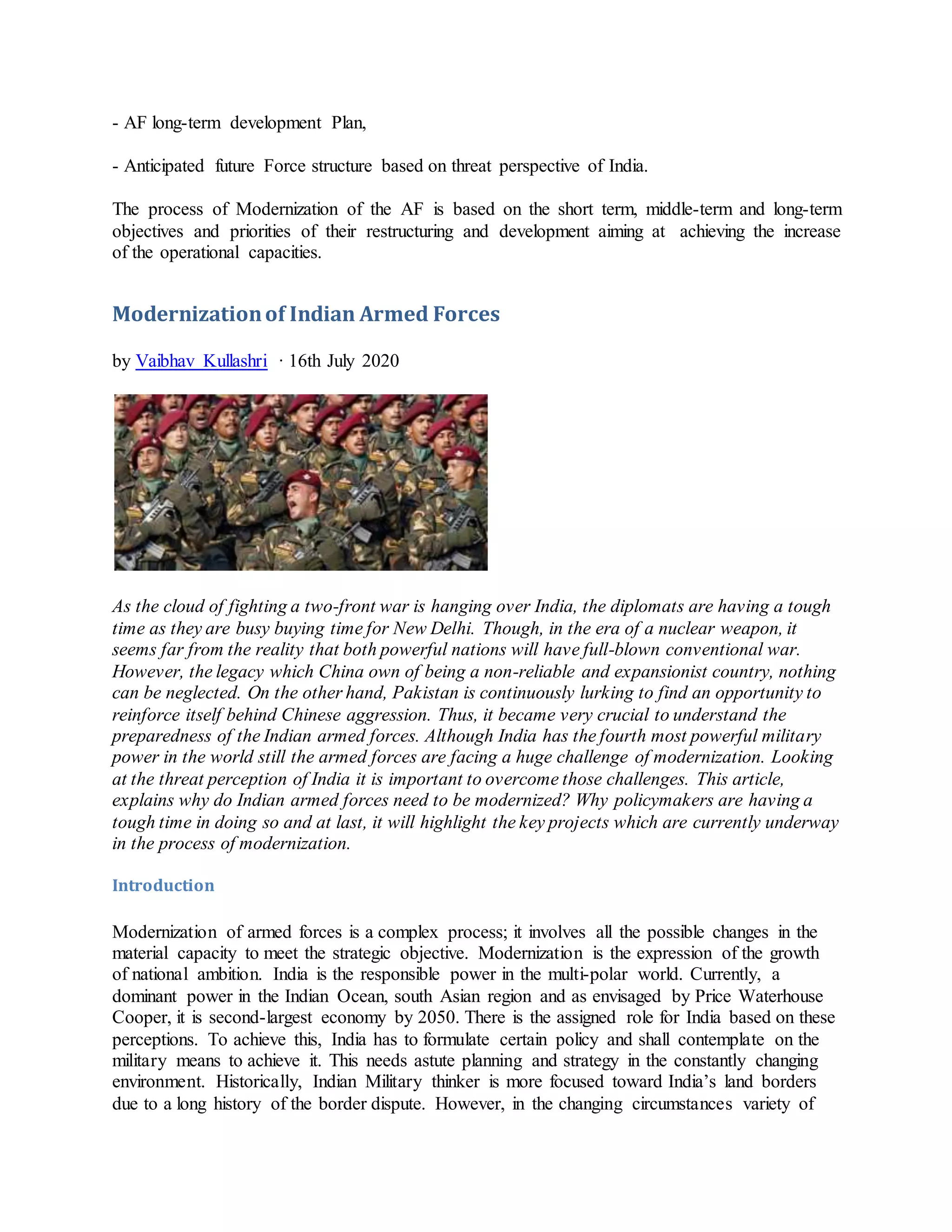 Modernization of the armed forces in india | DOCX