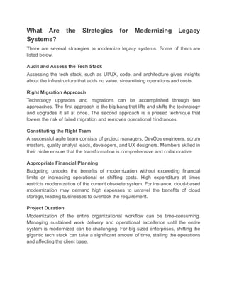 Modernizing Legacy Systems: Benefits, Challenges, and Migration Strategies | PDF