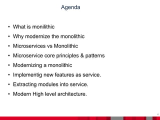 Modernizing the monolithic architecture to container based architecture ...