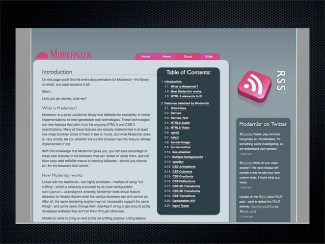Modernizr - Detecting HTML5 and CSS3 support | PPT