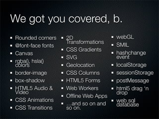 Modernizr - Detecting HTML5 and CSS3 support | PPT