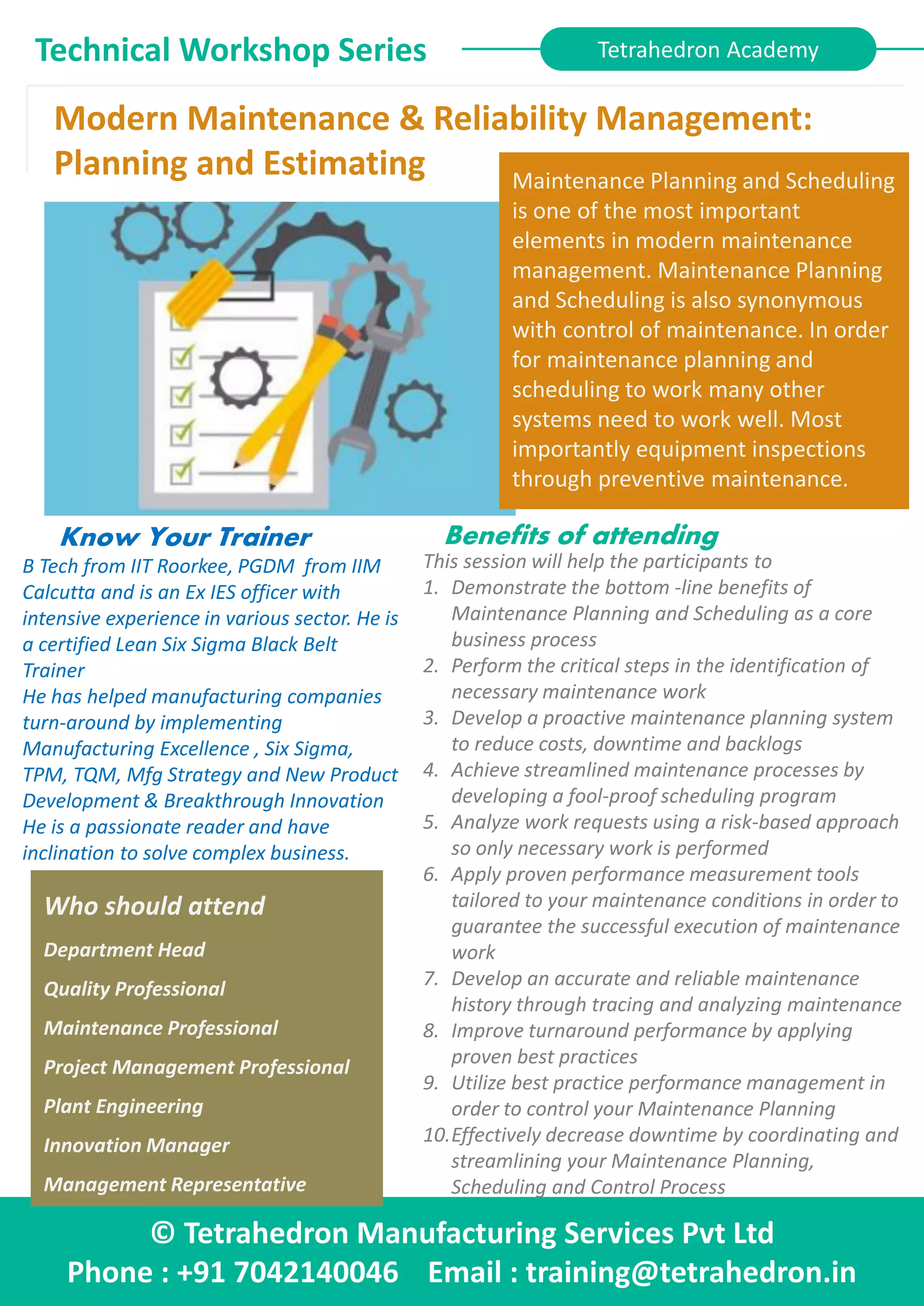 Modern Maintenance & Reliability Management: Planning and Estimating ...