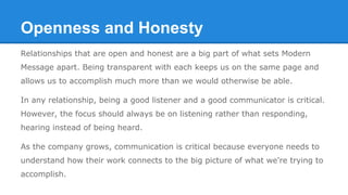 Modern Message's Core Values | PDF | Startups | Business