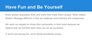 Modern Message's Core Values | PDF | Startups | Business