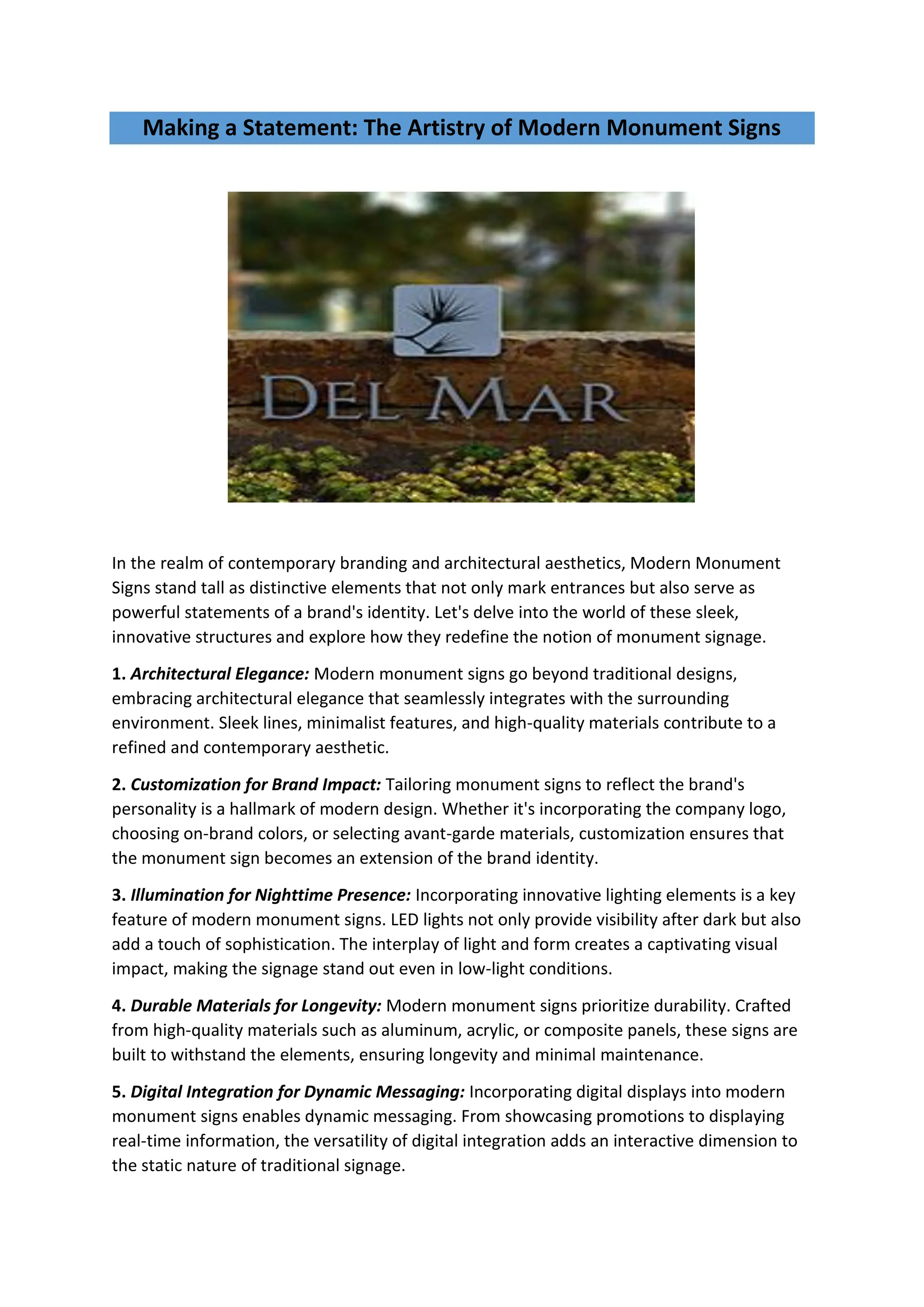 Making a Statement: The Artistry of Modern Monument Signs | PDF