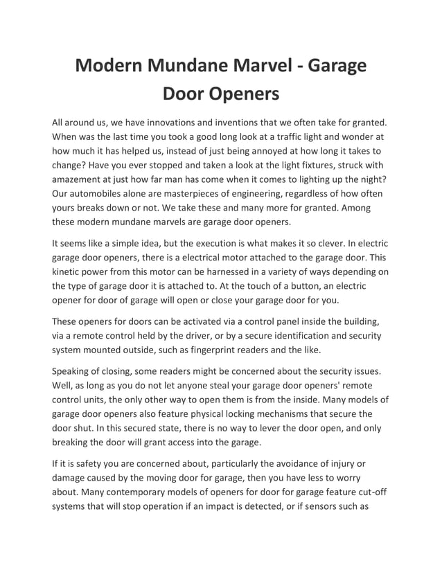 Modern mundane marvel garage door openers | PDF
