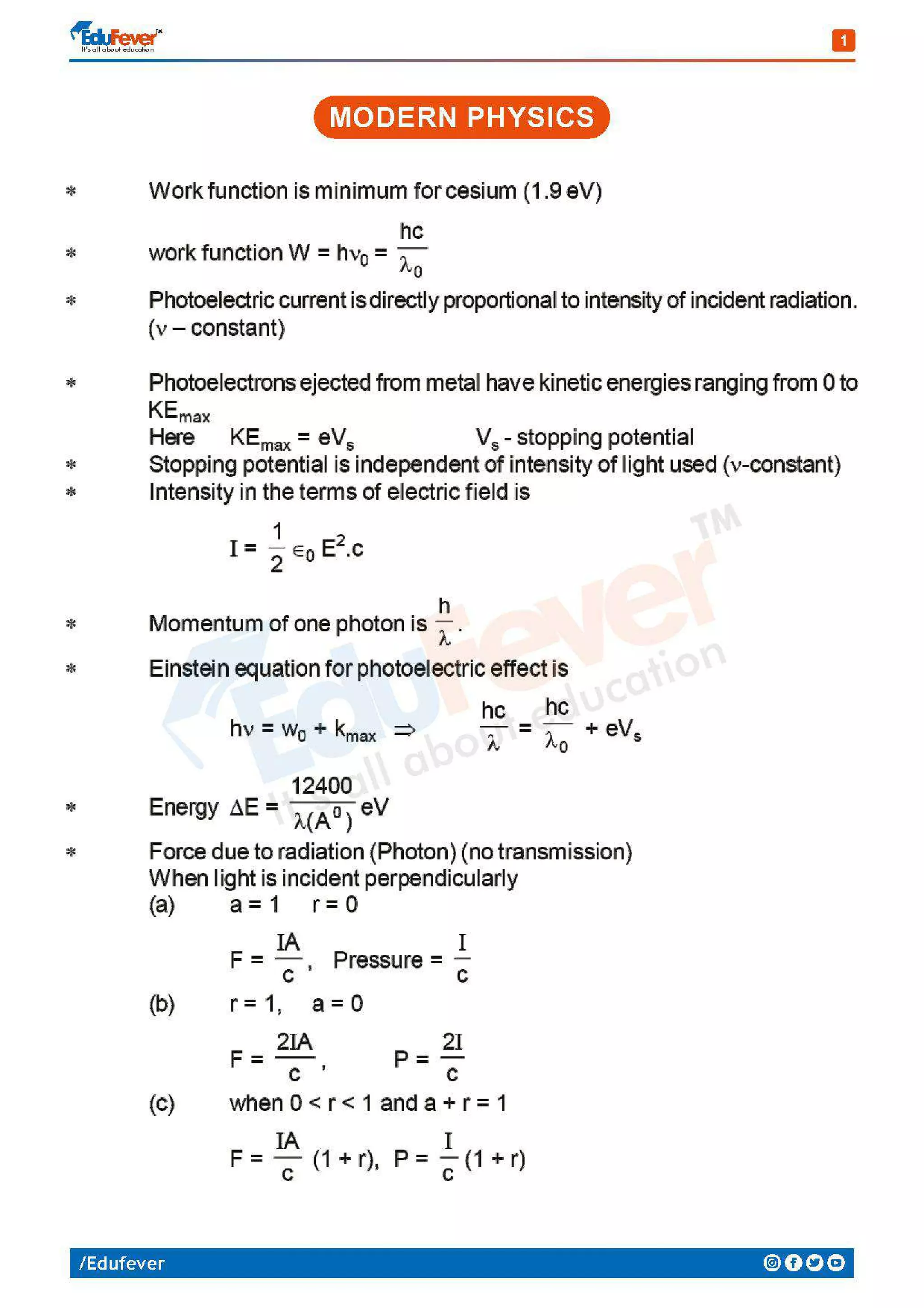 Modern Physics Physics Revision Notes Pdf