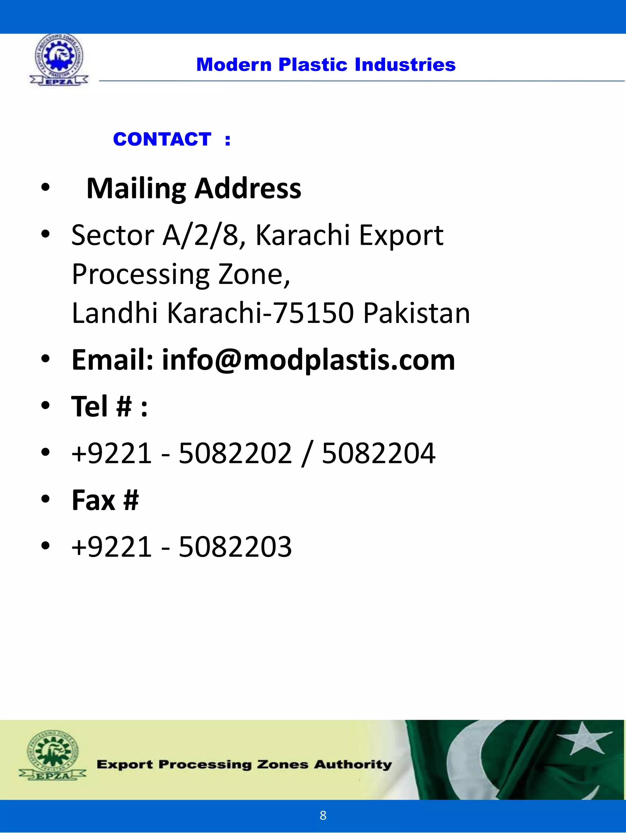 Modern Plasatic Industries-Export Processing Zones Pakistan | PPTX