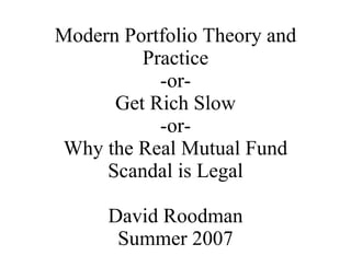 Modern Portfolio Theory and Practice | PPT