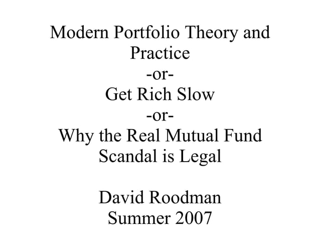 Modern Portfolio Theory and Practice | PPT