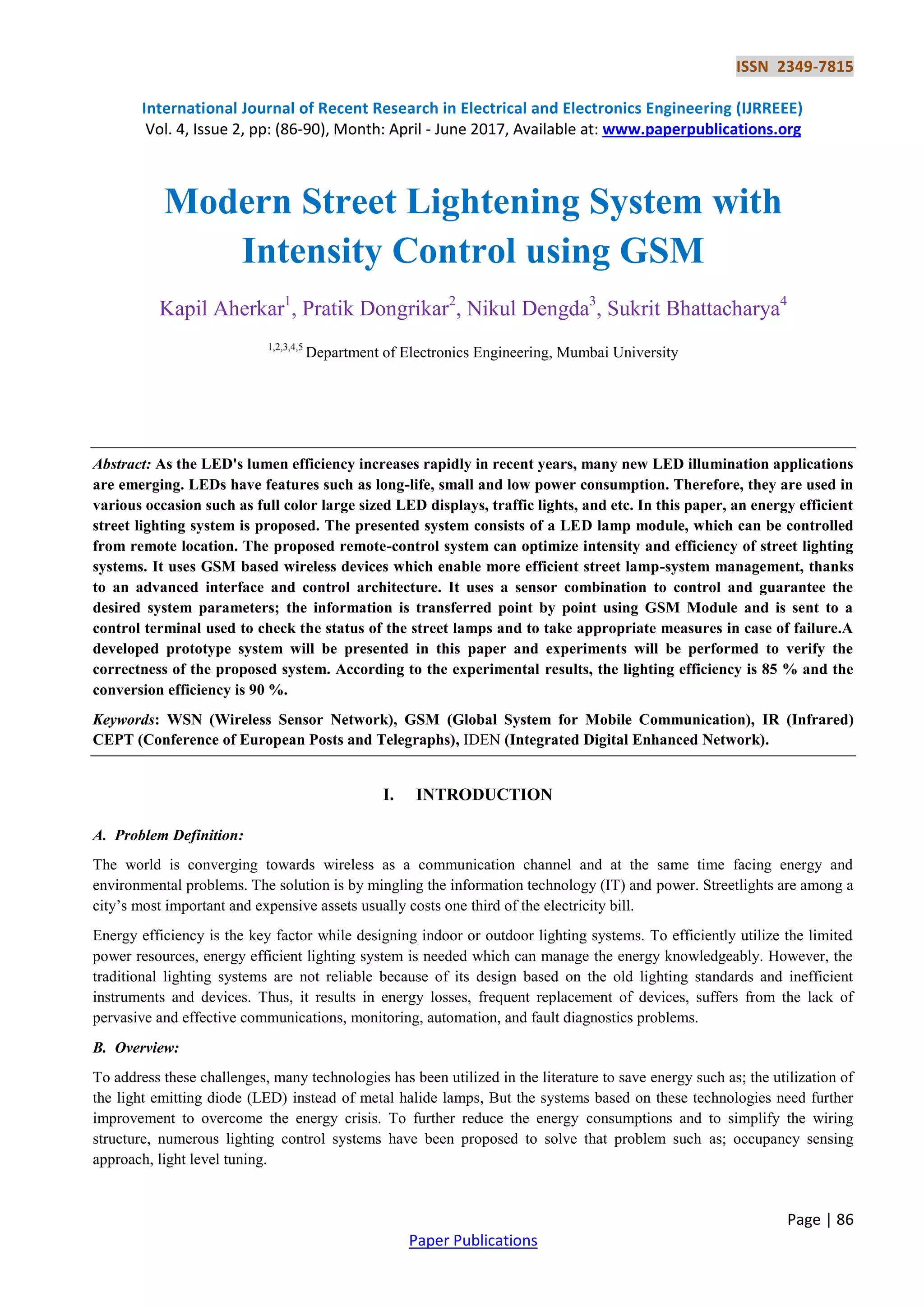 Modern Street Lightening System with Intensity Control using GSM | PDF | Home & Garden