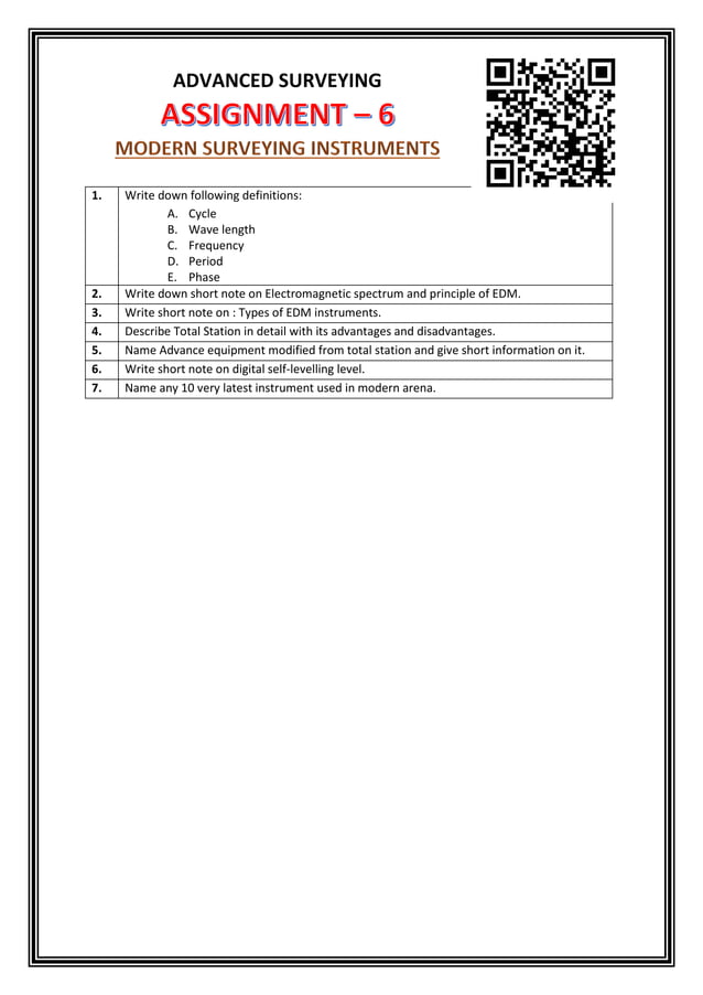 Modern surveying instruments - Assignment | PDF | Free Download