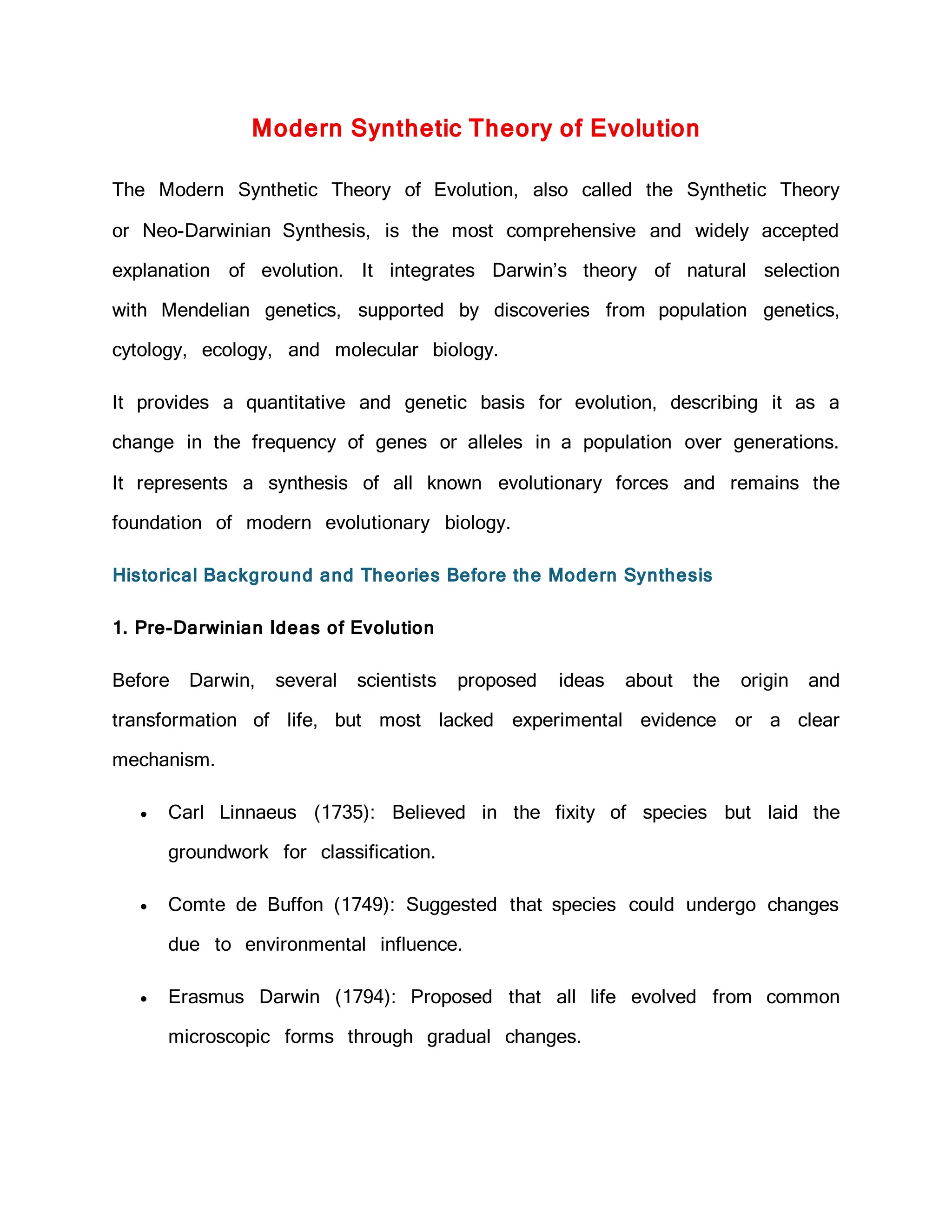 MODERN SYNTHETIC THEORY -limited for essay | PDF