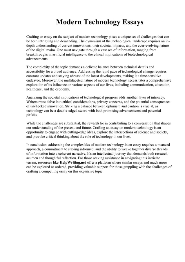 Modern Technology Essays. Stetson University | PDF