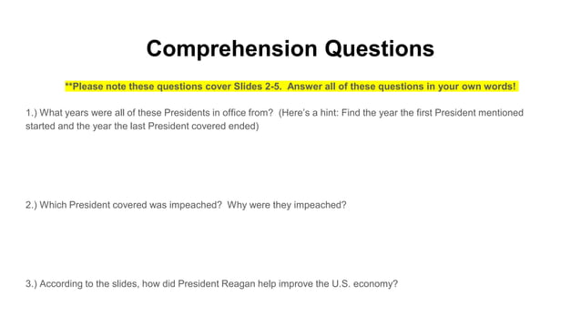 Modern u.s. presidents slides and questions | PPT