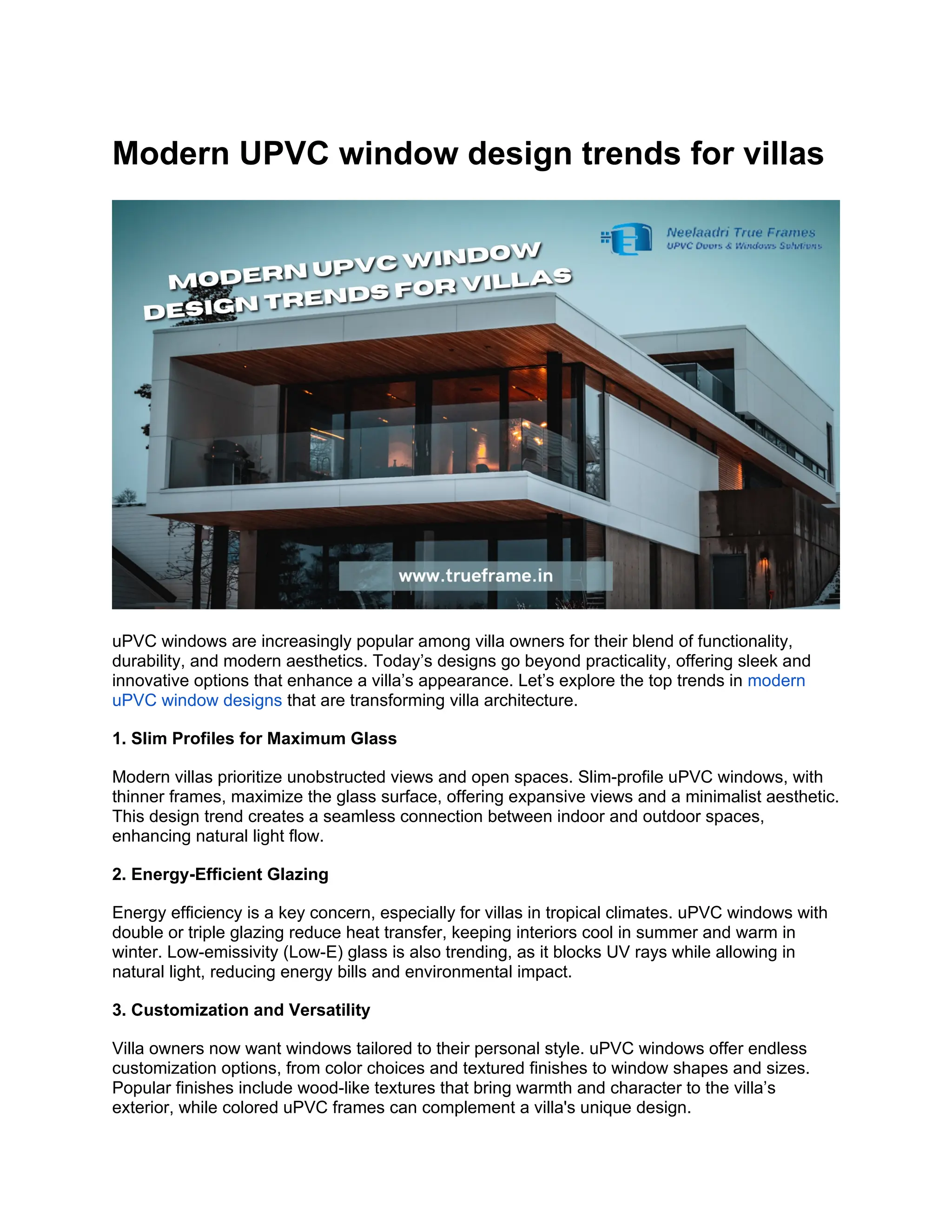 Modern UPVC window design trends for villas True Frame.docx