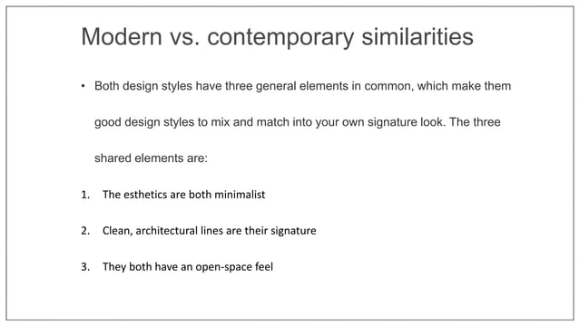 Modern vs Contemporary Design | PPTX | Interior Decorating | Home & Garden