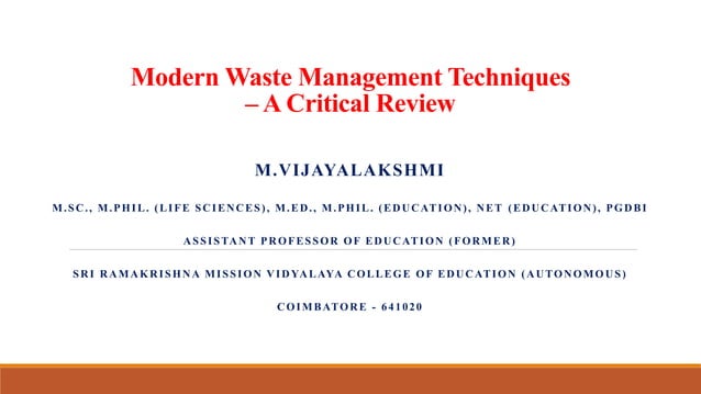 Modern waste management techniques a critical review | PPTX
