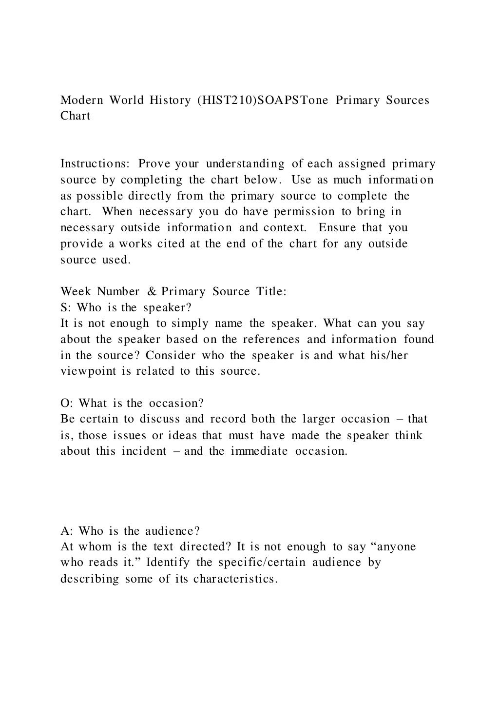 Modern World History (HIST210)SOAPSTone Primary Sources Chart | PDF