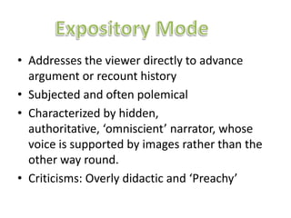 Modes Of Documentaries | PPTX | Video Production | Content Production