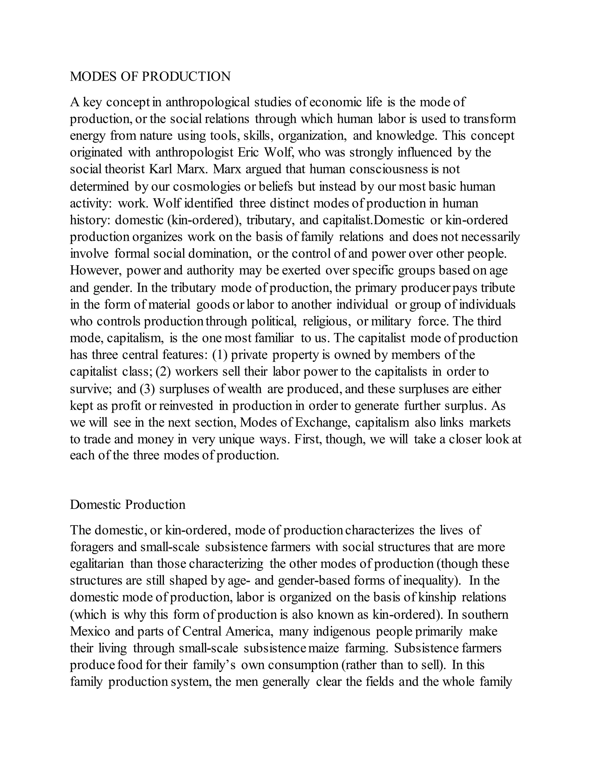 Modes of production in Anthropology | DOCX