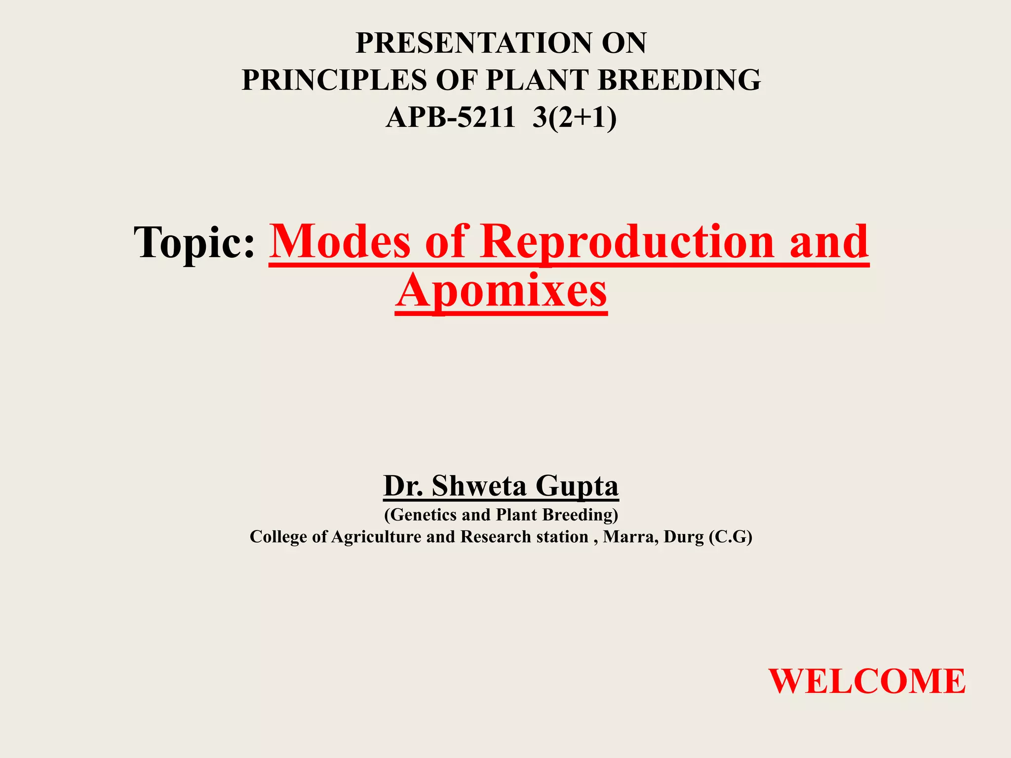 Modes of reproduction and apomixis lecture- Plant breeding and genetics ...