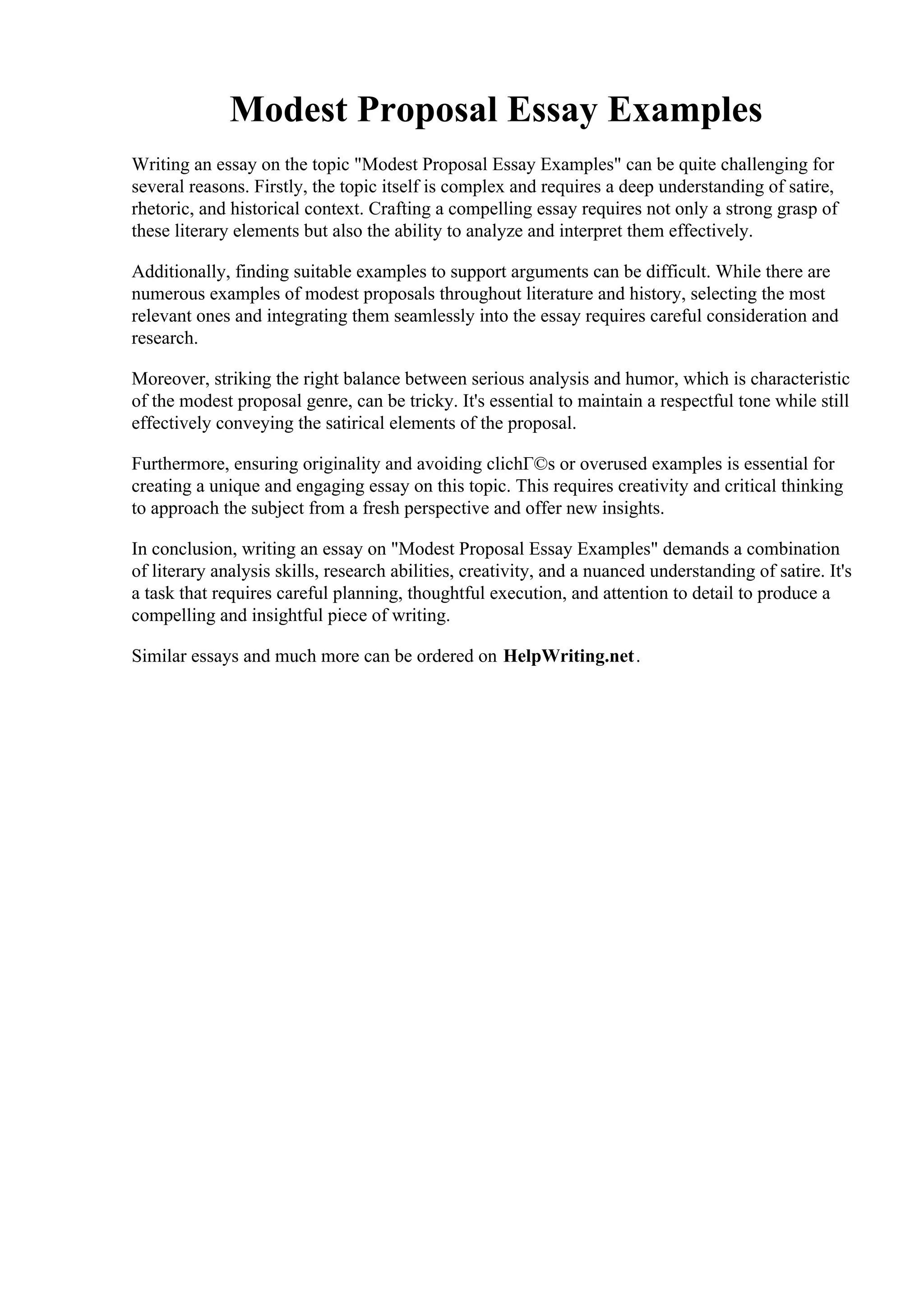 Modest Proposal Essay Examples | PDF