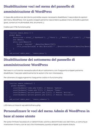 Modificare e personalizzare WordPress attraverso 20 Snippets | PDF
