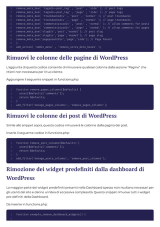 Modificare e personalizzare WordPress attraverso 20 Snippets | PDF