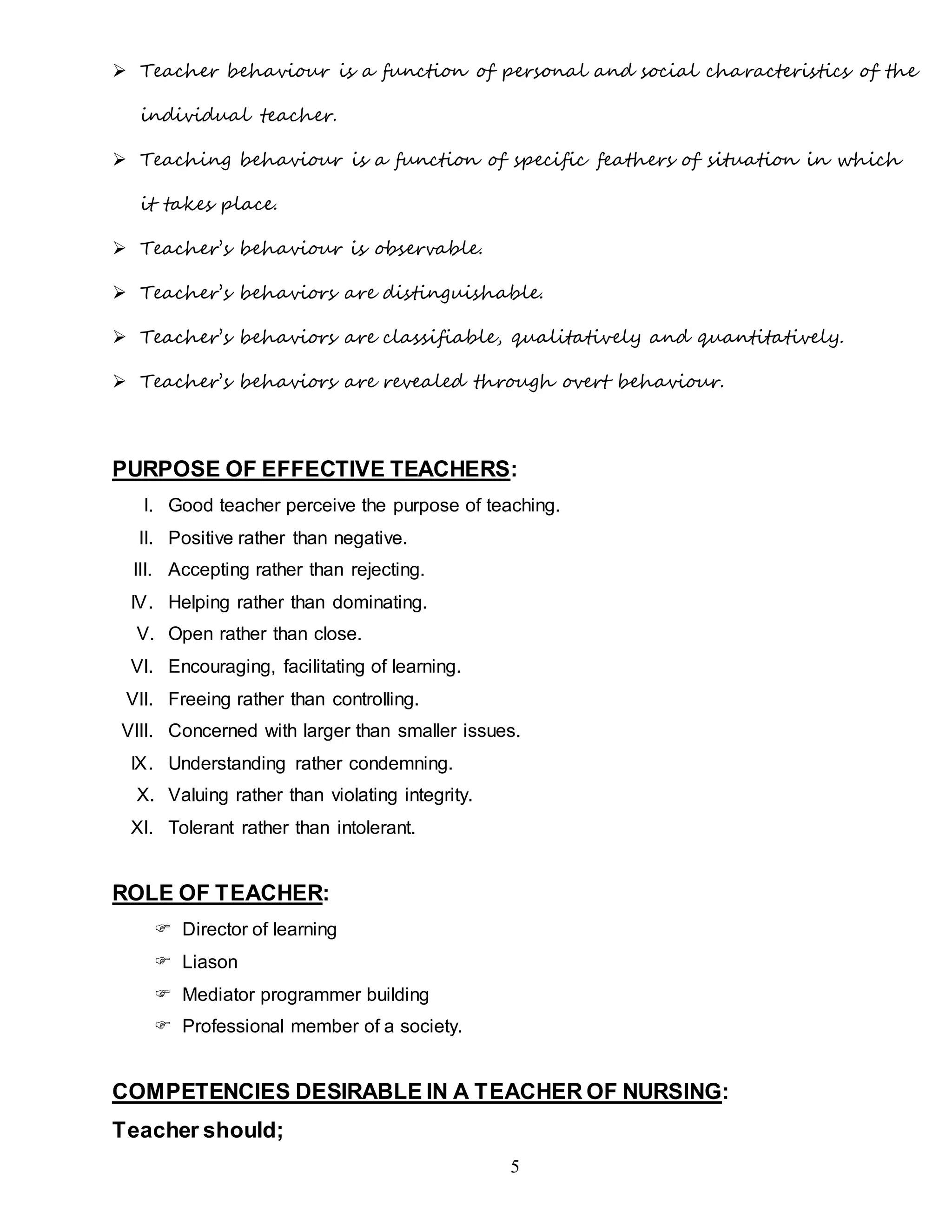Modification of teachers behaviours | DOC | Workshops and Classes ...