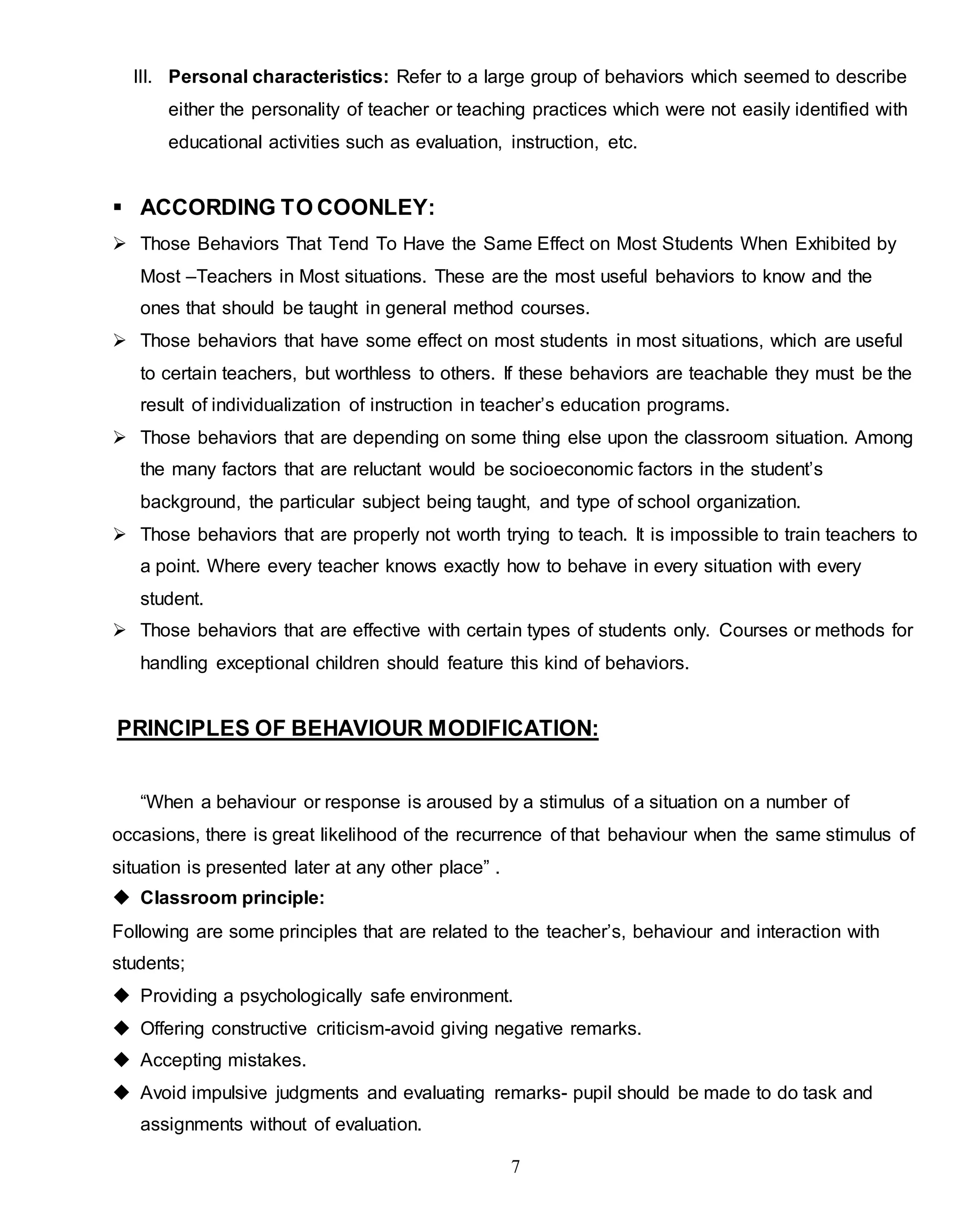 Modification of teachers behaviours | DOC