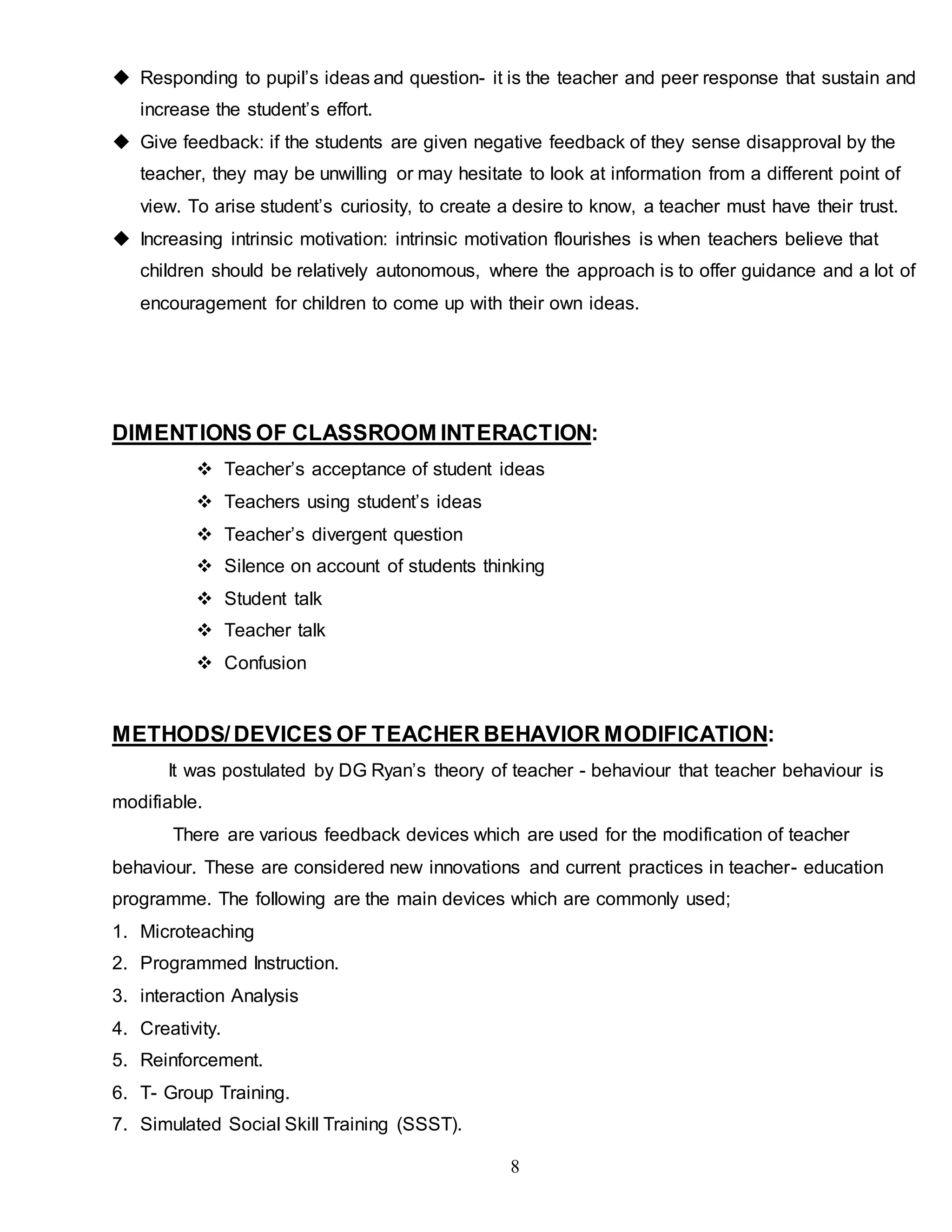 Modification of teachers behaviours | DOC