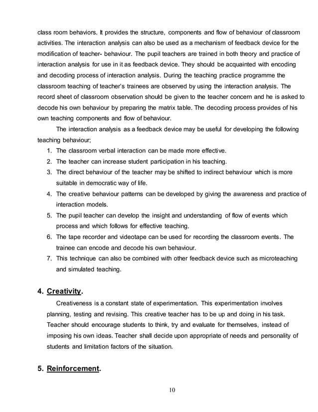 Modification of teachers behaviours | DOC | Workshops and Classes ...