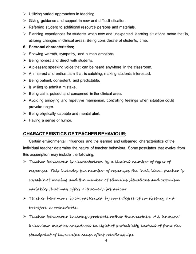 Modification of teachers behaviours | DOC | Workshops and Classes ...