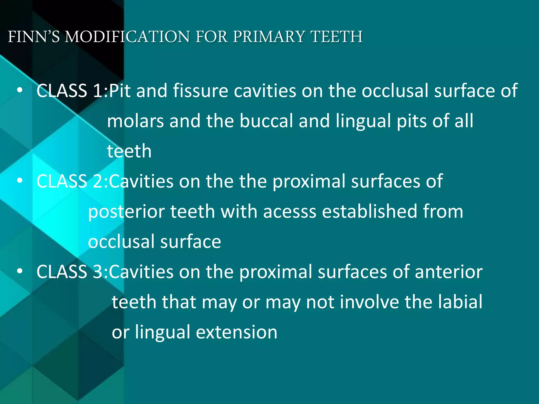 Modifications of cavity preparations in pediatric dentistry | PPTX