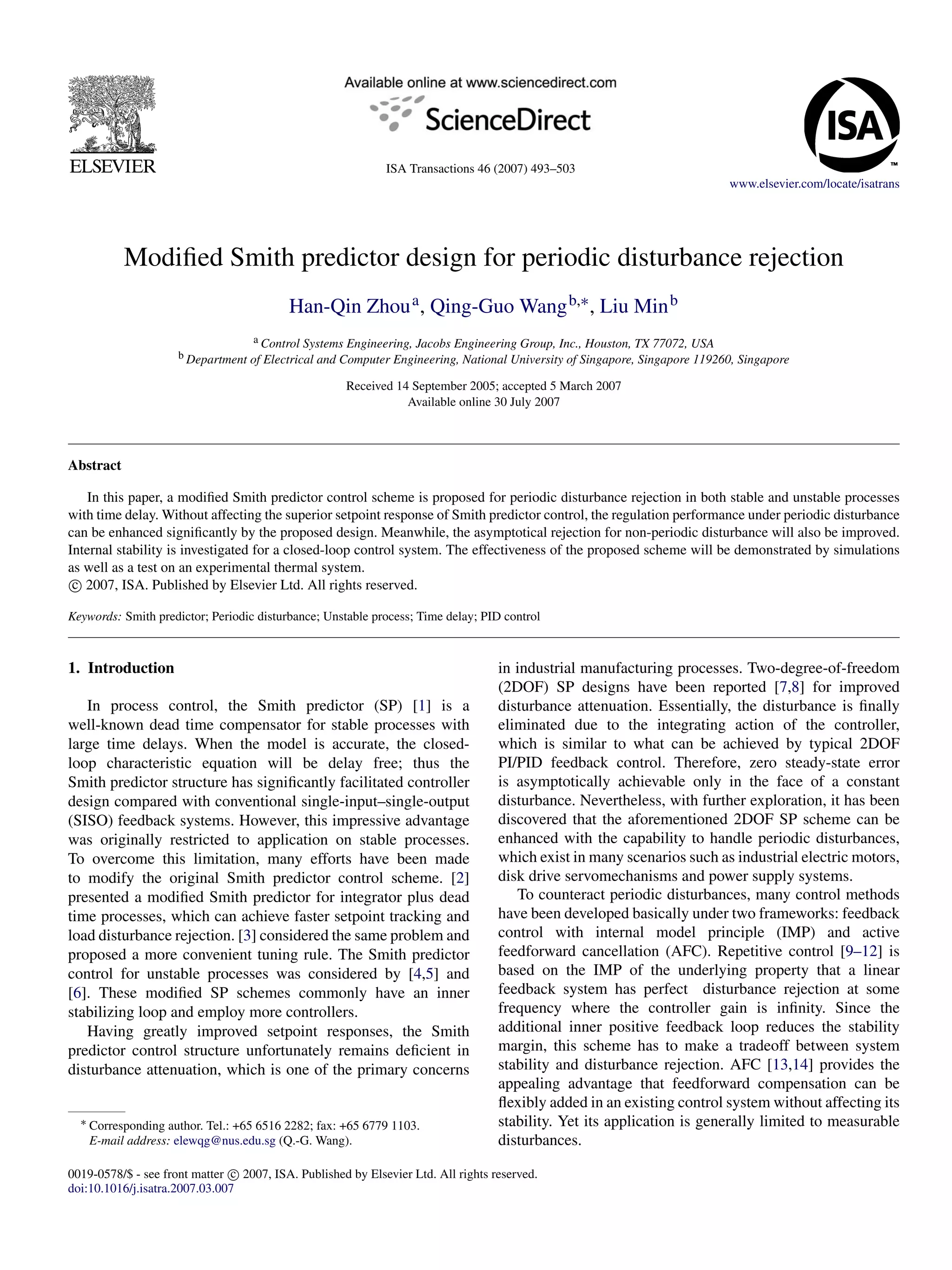 Modified Smith predictor design for periodic disturbance rejection | PDF
