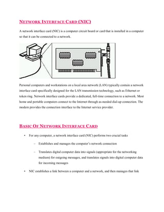 Network Interface Card (NIC) AND NETWORKING DEVICES | PDF