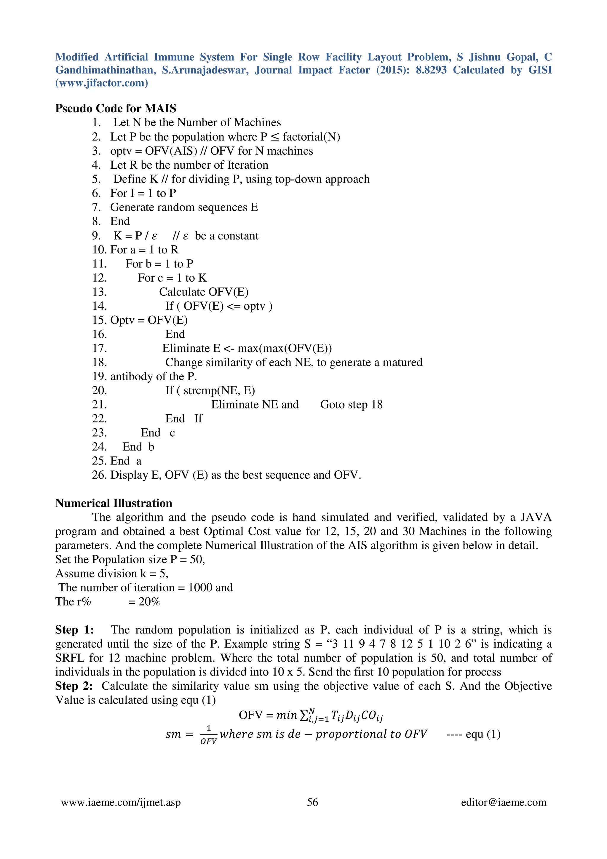 Modified artificial immune system for single row facility layout problem | PDF