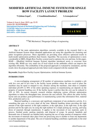 Modified artificial immune system for single row facility layout problem | PDF