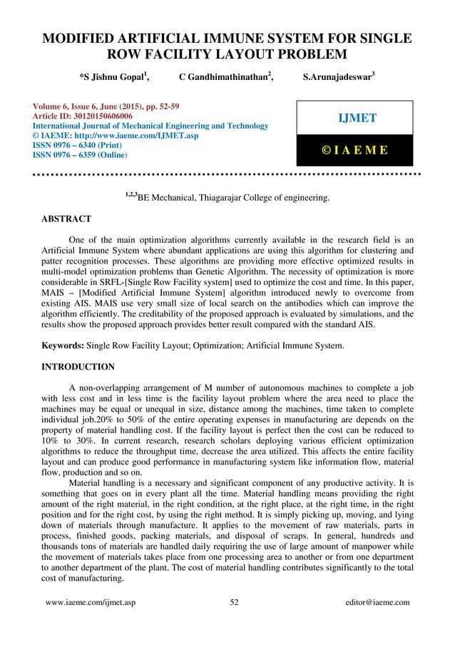 Modified artificial immune system for single row facility layout ...
