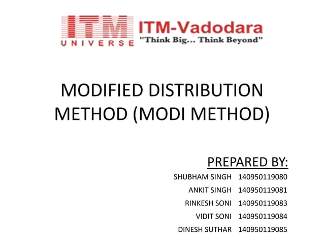 Modified distribution method (modi method) | PPTX | Logistics | Business