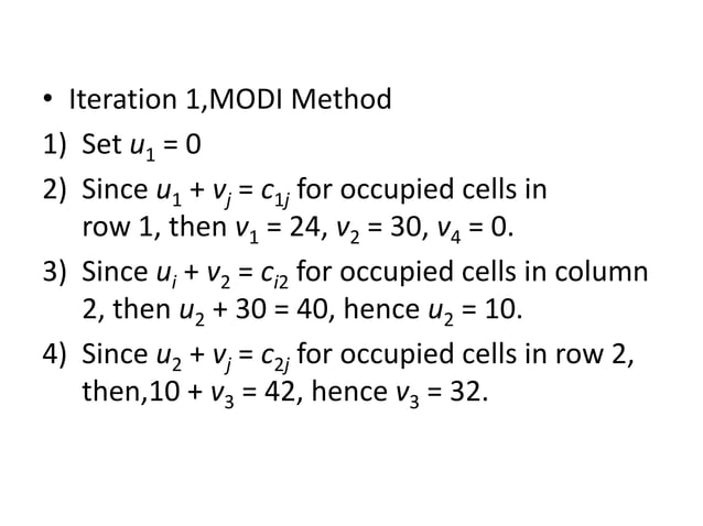 Modified distribution method (modi method) | PPTX | Logistics | Business