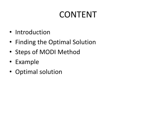 Modified distribution method (modi method) | PPTX | Logistics | Business