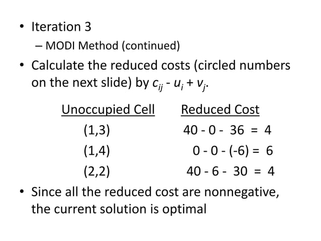 Modified distribution method (modi method) | PPTX | Logistics | Business